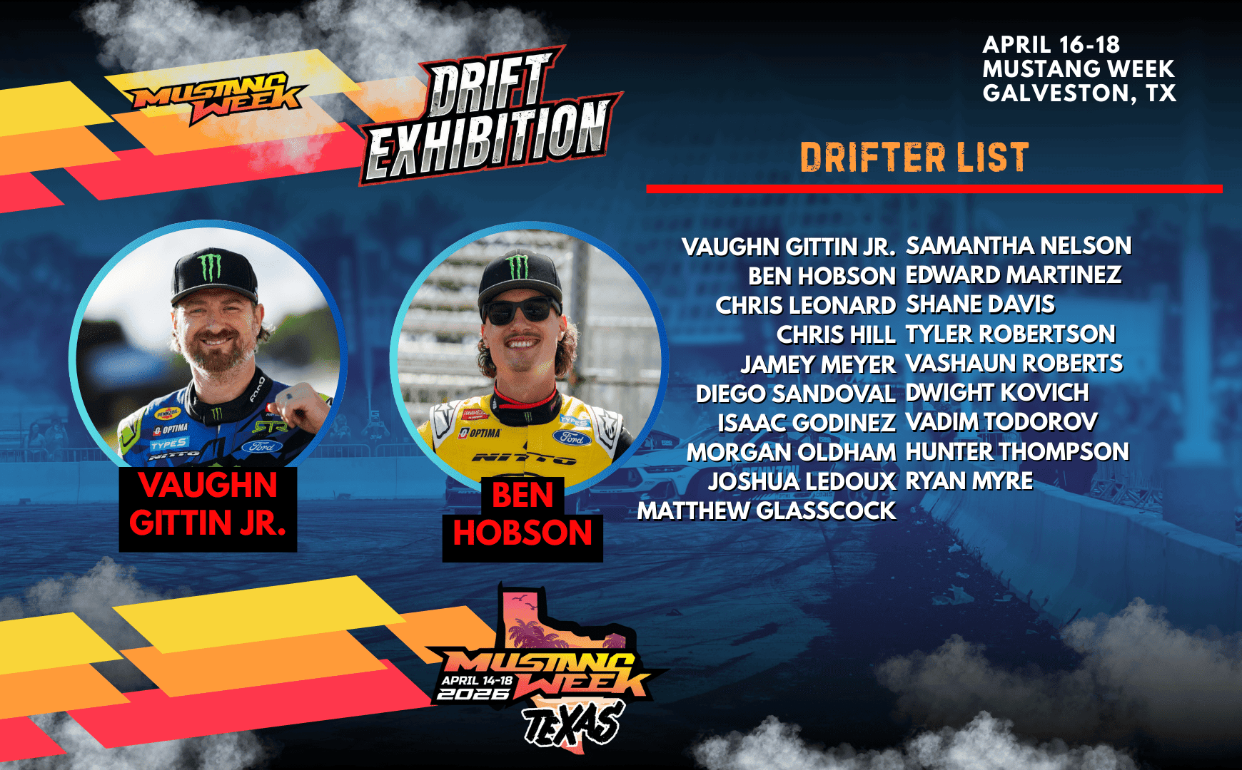 Smoke on the Coast: Mustang Week Texas Lines Up 20+ Drivers for Drift ...